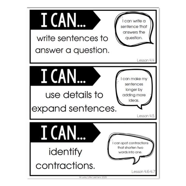 LTLW Unit 4 Grammar I Can Statements Set 2 - Lucky Little Learners