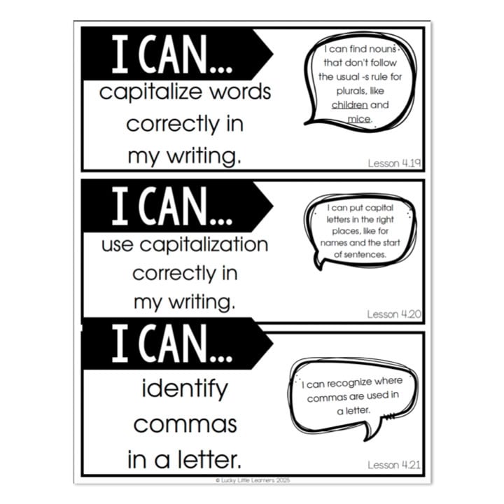 LTLW Unit 4 Grammar I Can Statements Set 6 - Lucky Little Learners