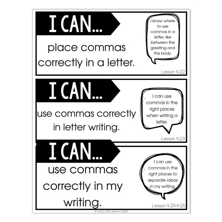 LTLW Unit 4 Grammar I Can Statements Set 7 - Lucky Little Learners