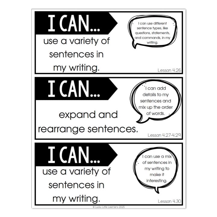 LTLW Unit 4 Grammar I Can Statements Set 8 - Lucky Little Learners