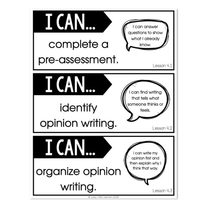 LTLW Unit 4 Writing I Can Statements Set 1 - Lucky Little Learners