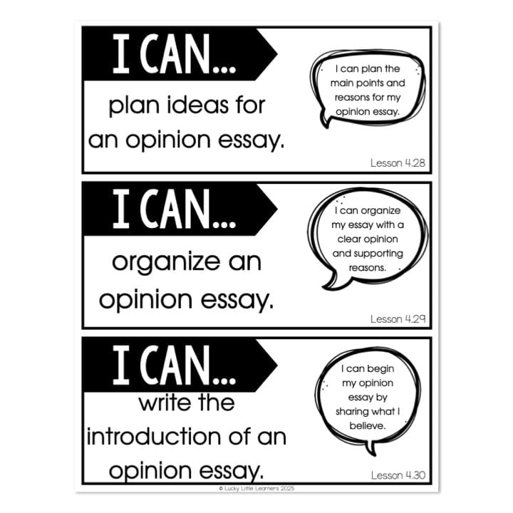 LTLW Unit 4 Writing I Can Statements Set 10 - Lucky Little Learners