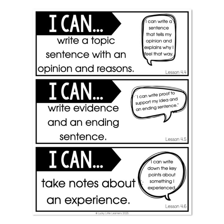 LTLW Unit 4 Writing I Can Statements Set 2 - Lucky Little Learners