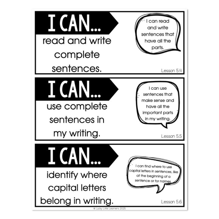 LTLW Unit 5 Grammar I Can Statements Set 2 - Lucky Little Learners
