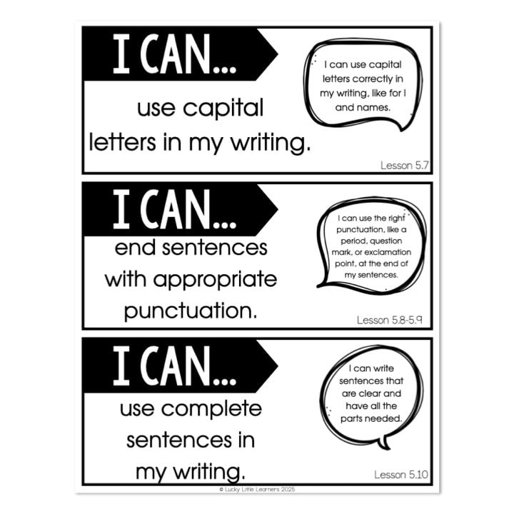 LTLW Unit 5 I Grammar I Can Statements Set 3 - Lucky Little Learners