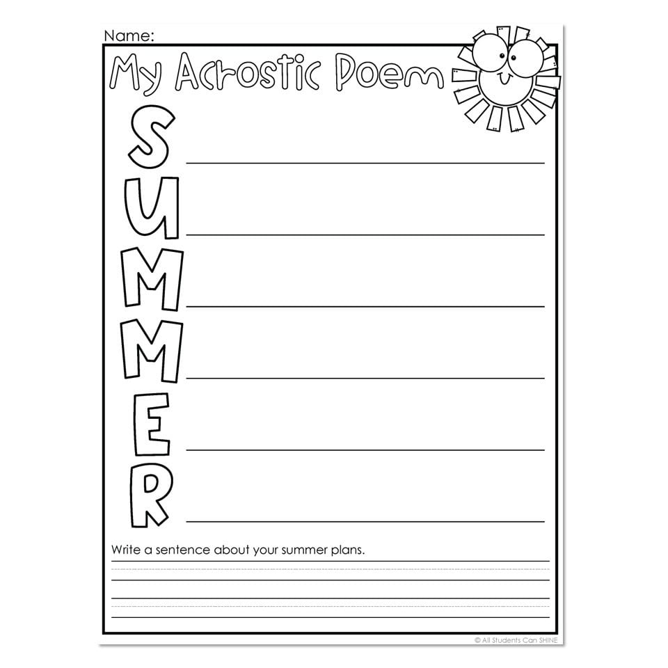 Lemonade Craftivity - Acrostic Poems - Lucky Little Learners