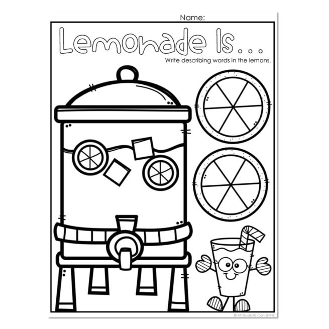 Lemonade Craftivity - Describe Lemonade - Lucky Little Learners