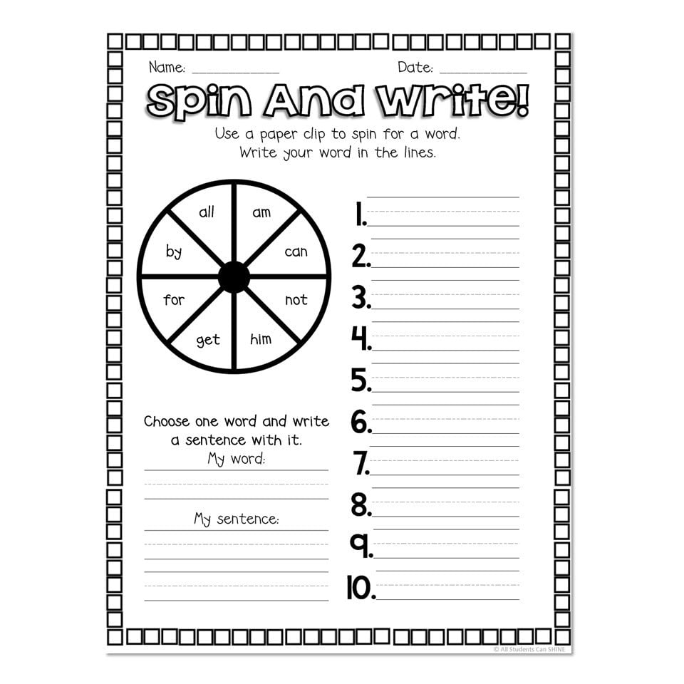 Literacy No Prep - Spin and Write - Lucky Little Learners