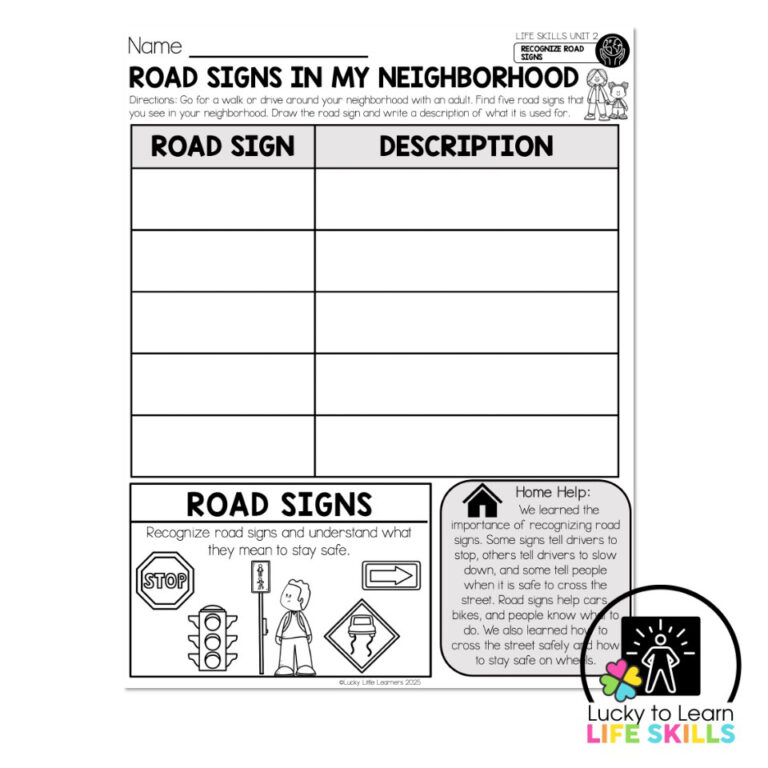 Lucky to Learn Life Skills - Unit 2 Safety First - Recognize Road Signs ...