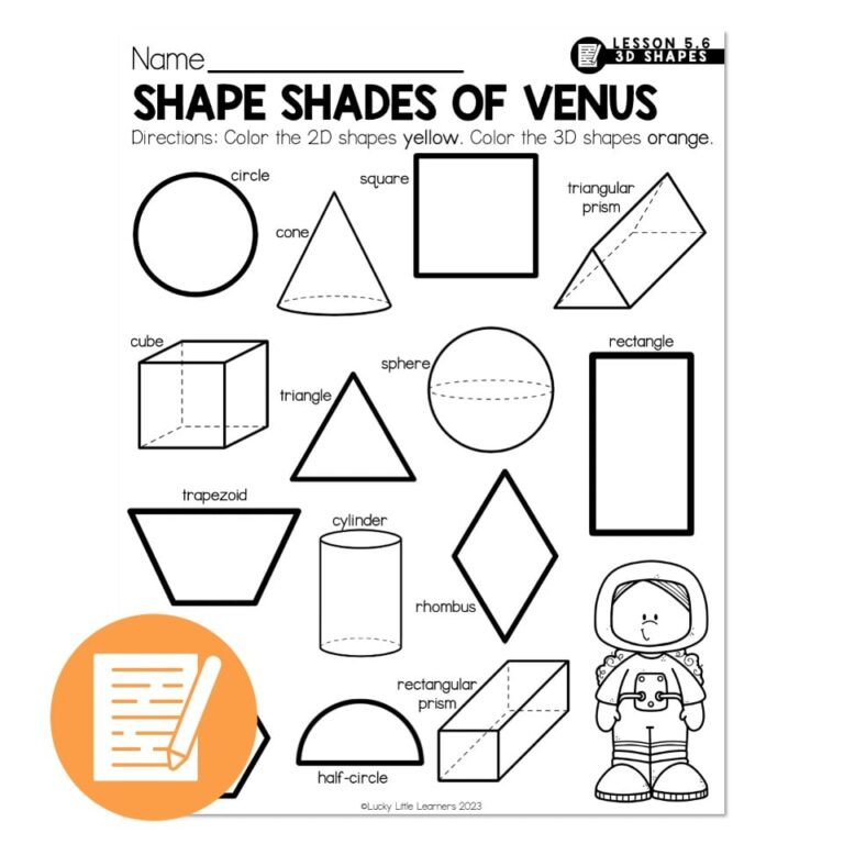 Lucky to Learn Math - 1st Grade - Geometry - Lesson 5.6 - 3D Shapes Identification - Independent ...