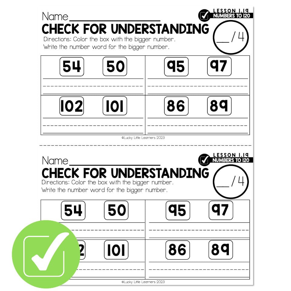 Lucky to Learn Math - 1st Grade - Lesson 1.19 - Numbers to 120 - Check ...