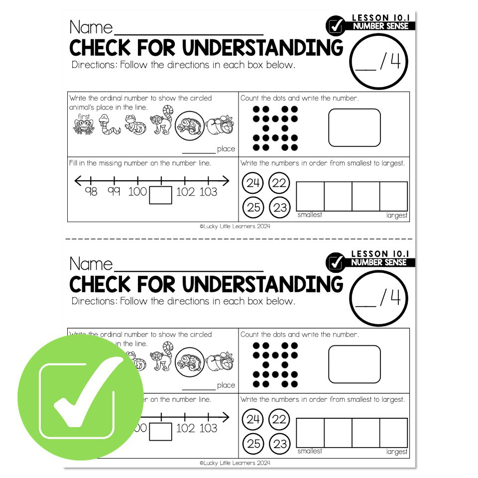 Lucky to Learn Math - 1st Grade - Lesson 10.1 - Number Sense Review ...