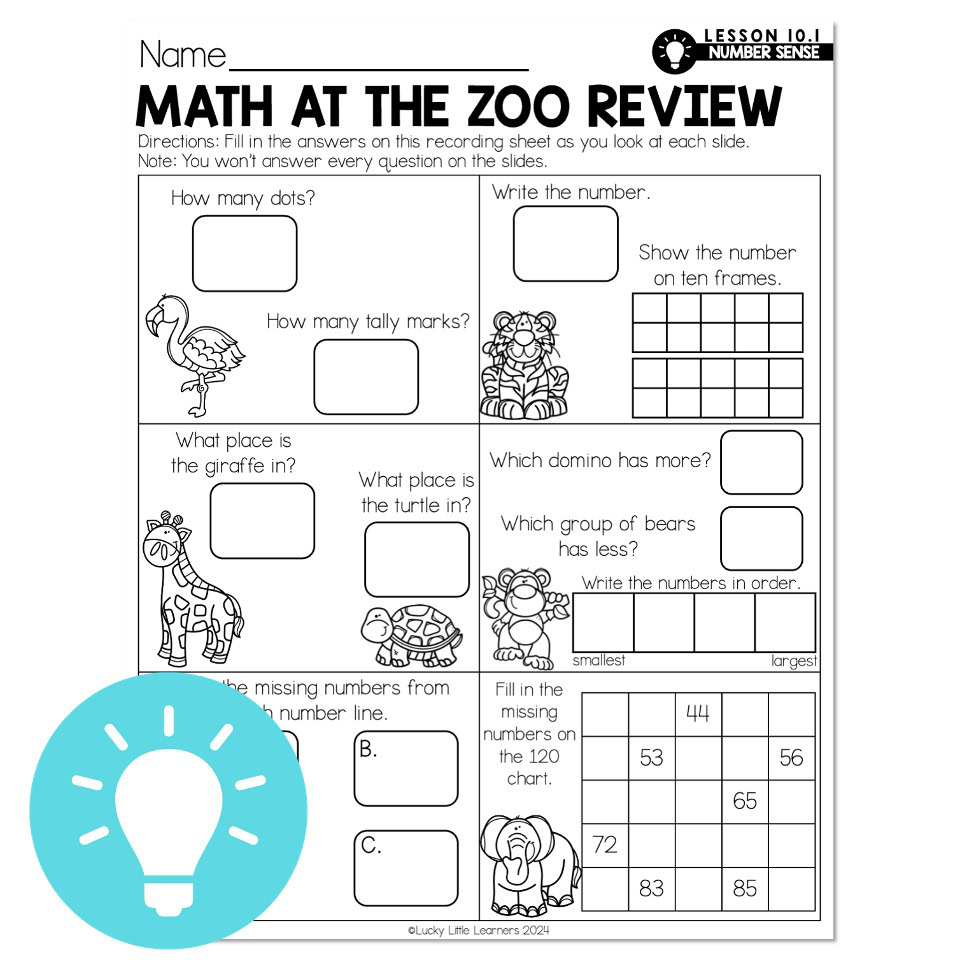 Lucky to Learn Math - 1st Grade - Lesson 10.1 - Number Sense Review ...