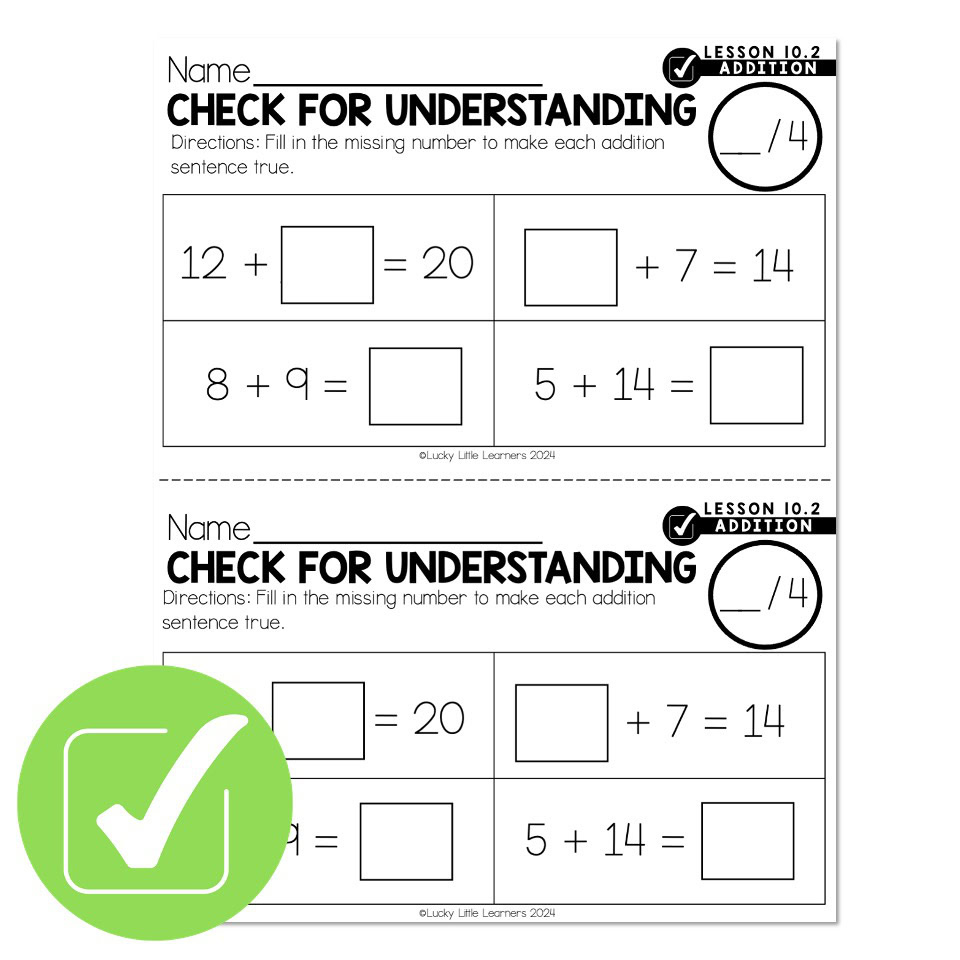 Lucky to Learn Math - 1st Grade - Lesson 10.2 - Addition Review - Check ...