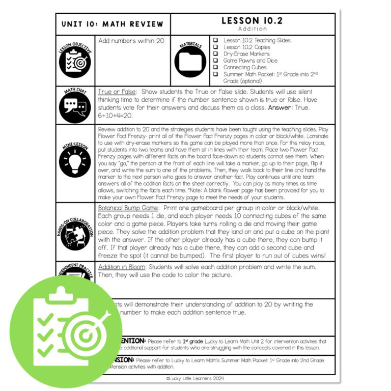 Lucky to Learn Math - 1st Grade - Lesson 10.2 - Addition Review ...