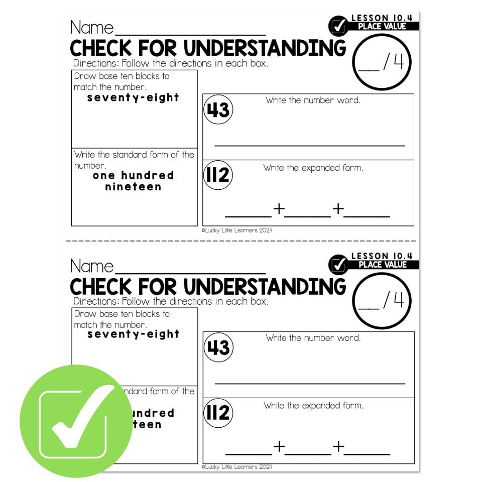 Lucky to Learn Math - 1st Grade - Lesson 10.4 - Place Value Review ...