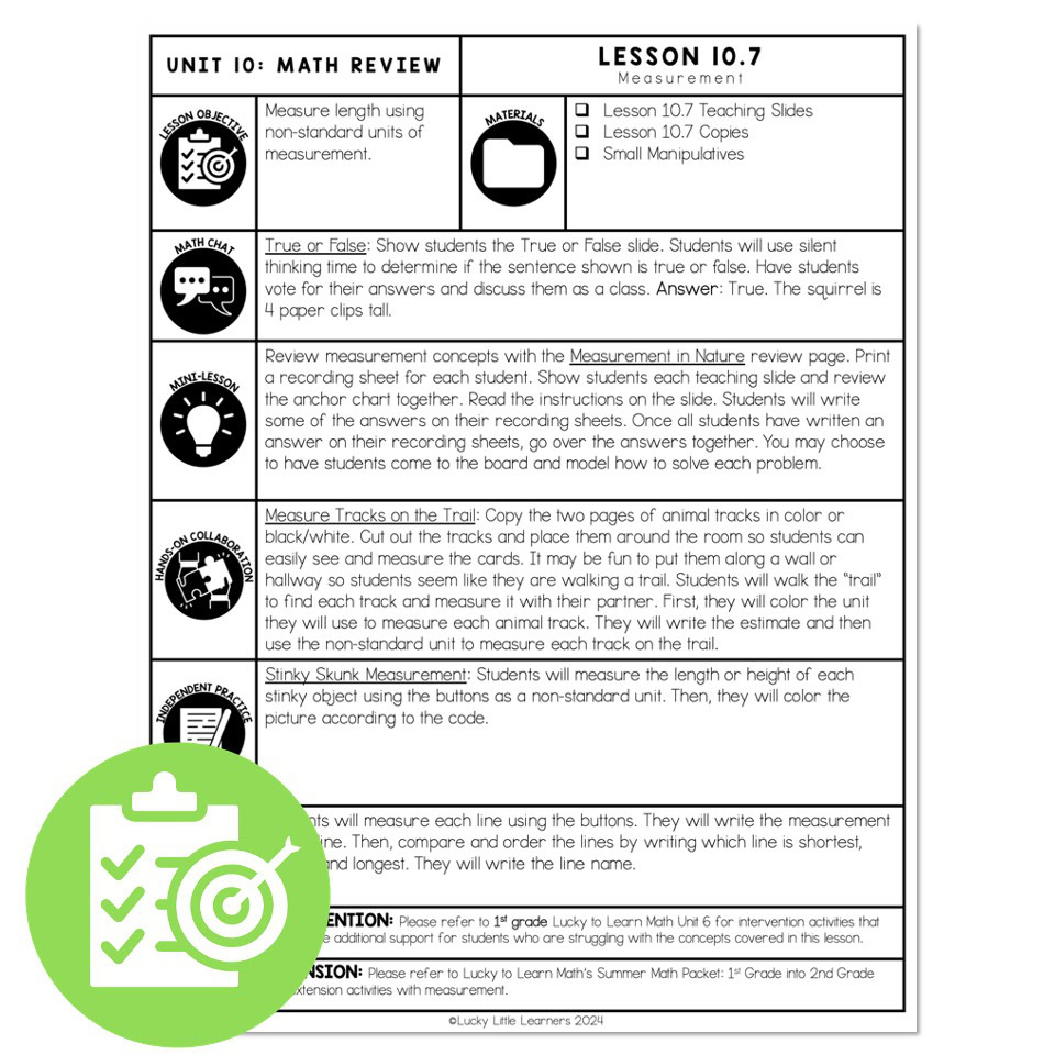 Lucky to Learn Math - 1st Grade - Lesson 10.7 - Measurement Review ...