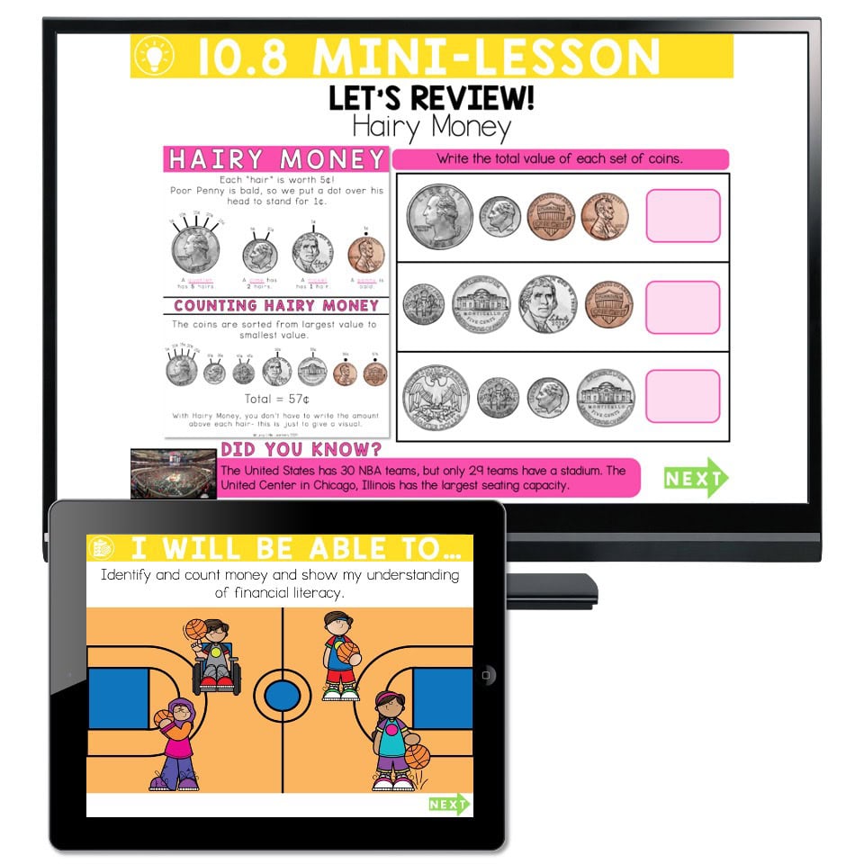 Lucky to Learn Math - 1st Grade - Lesson 10.8 - Money Review - Teaching ...