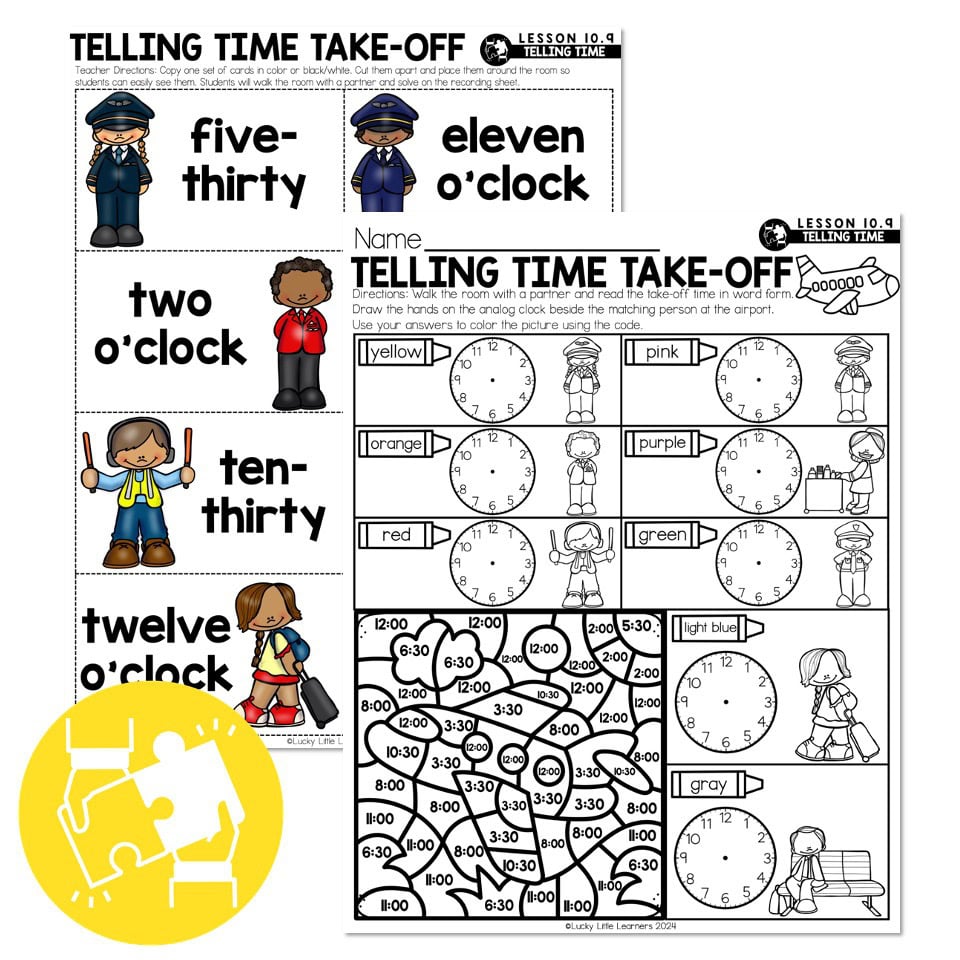 Lucky to Learn Math - 1st Grade - Lesson 10.9 - Telling Time Review ...