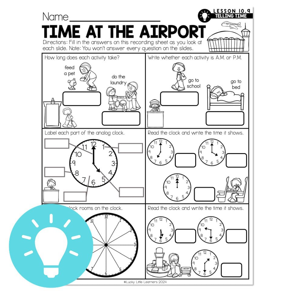 Lucky to Learn Math - 1st Grade - Lesson 10.9 - Telling Time Review ...