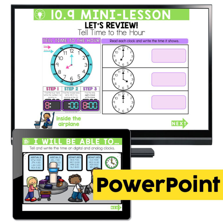 Lucky to Learn Math - 1st Grade - Lesson 10.9 - Telling Time Review ...