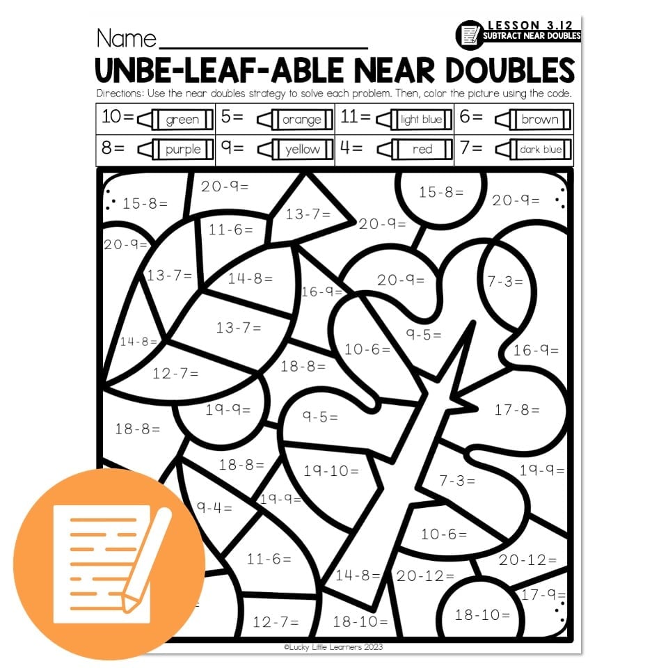 Lucky to Learn Math - 1st Grade - Lesson 3.12 - Subtract Near Doubles ...