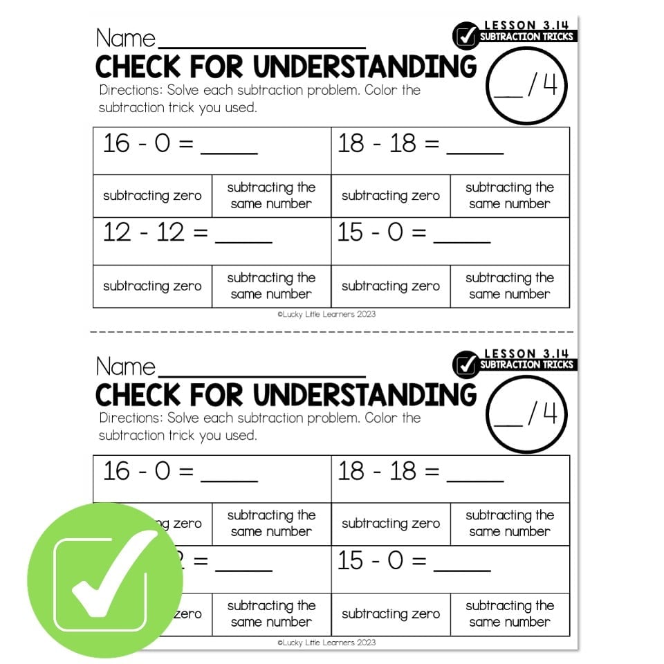Lucky to Learn Math - 1st Grade - Lesson 3.14 - Subtraction Tricks ...