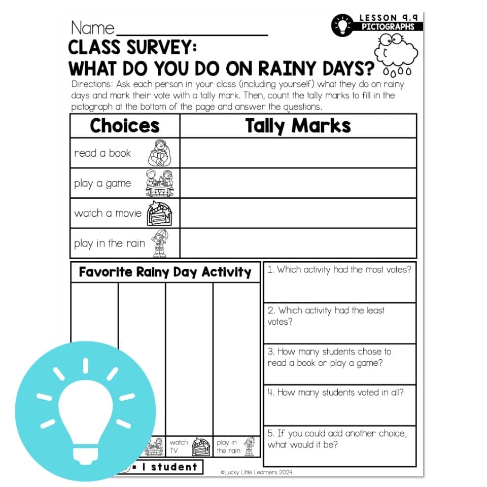 Lucky to Learn Math - 1st Grade - Lesson 9.9 - Pictographs - Mini ...