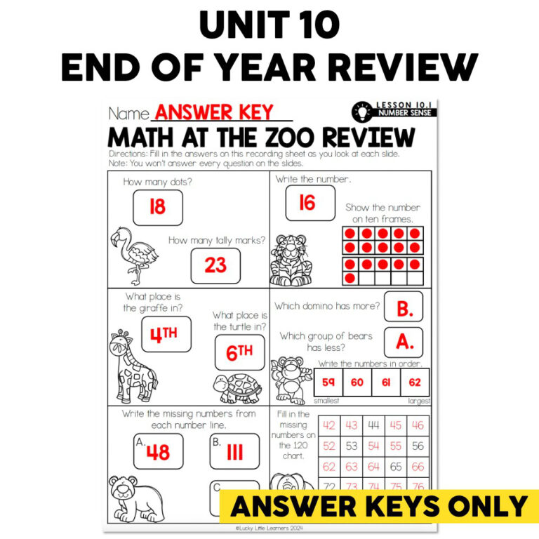Lucky to Learn Math 1st Grade - Unit 10 Answer Keys - Lucky Little Learners