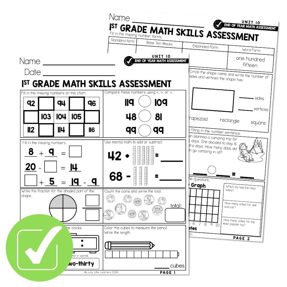 Lucky to Learn Math - 1st Grade - Unit 10 End of Year Review - End of ...