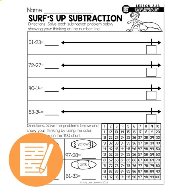 Lucky to Learn Math - 2-Digit Subtraction on a Number Line - Lesson 3. ...
