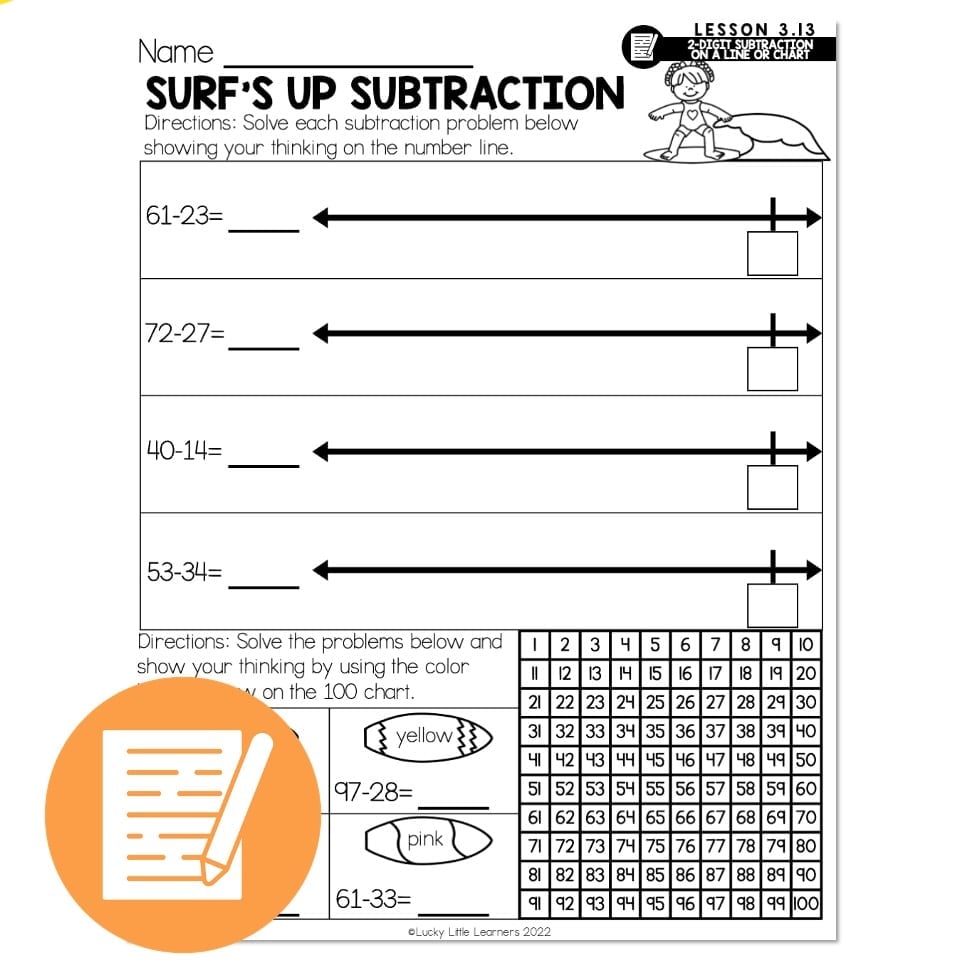 Lucky to Learn Math - 2-Digit Subtraction on a Number Line - Lesson 3. ...