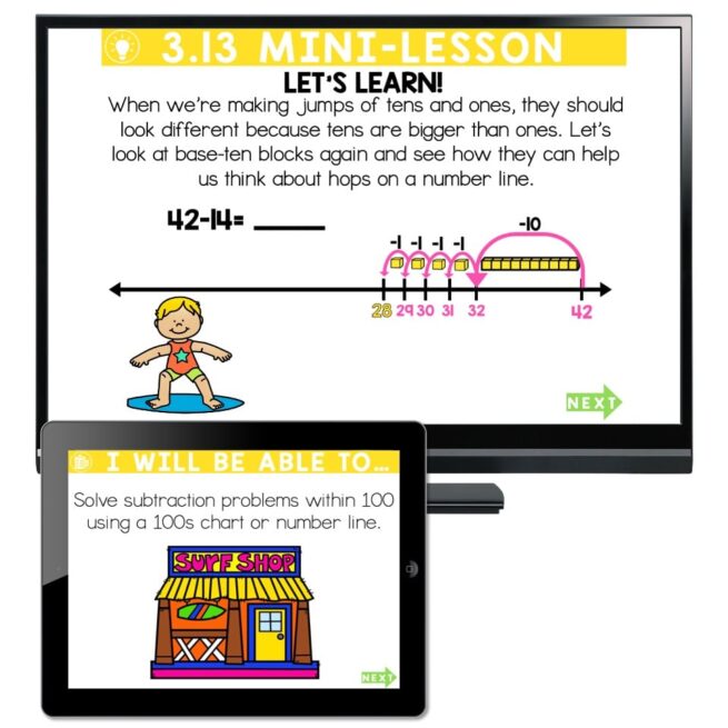 Lucky to Learn Math - 2-Digit Subtraction on a Number Line - Lesson 3. ...