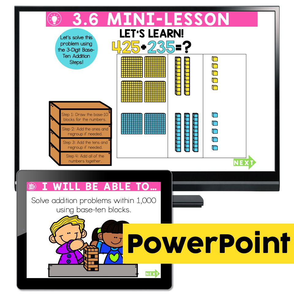 Lucky to Learn Math - 3-Digit Addition with Base Ten Blocks - Lesson 3. ...