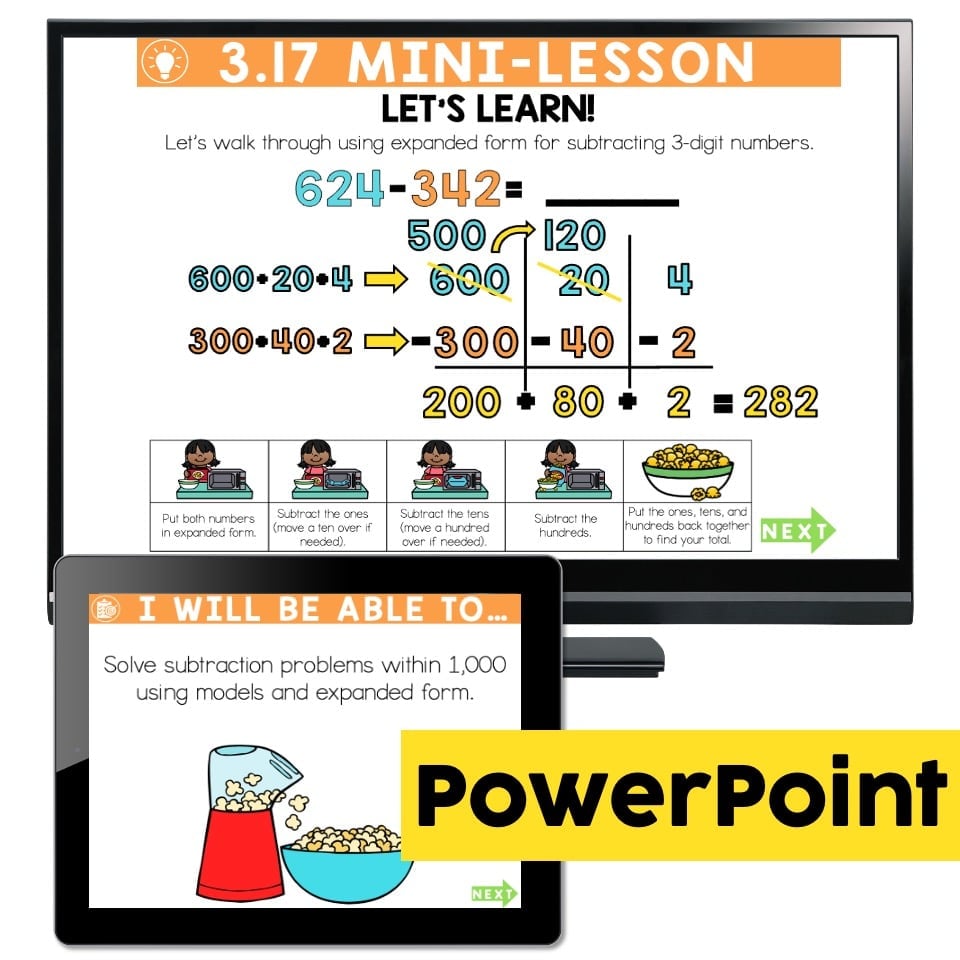 Lucky to Learn Math - 3-Digit Subtraction Expanded Form - Lesson 3.17 ...