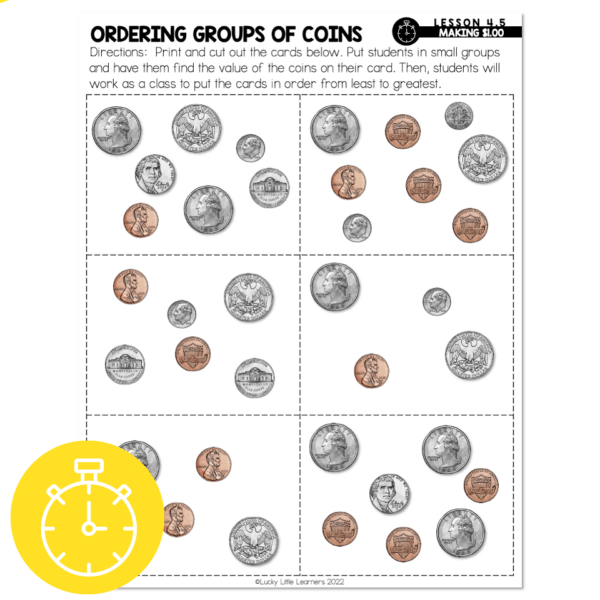 Lucky to Learn Math - Make a Dollar - Lesson 4.5 - Ordering Groups of ...