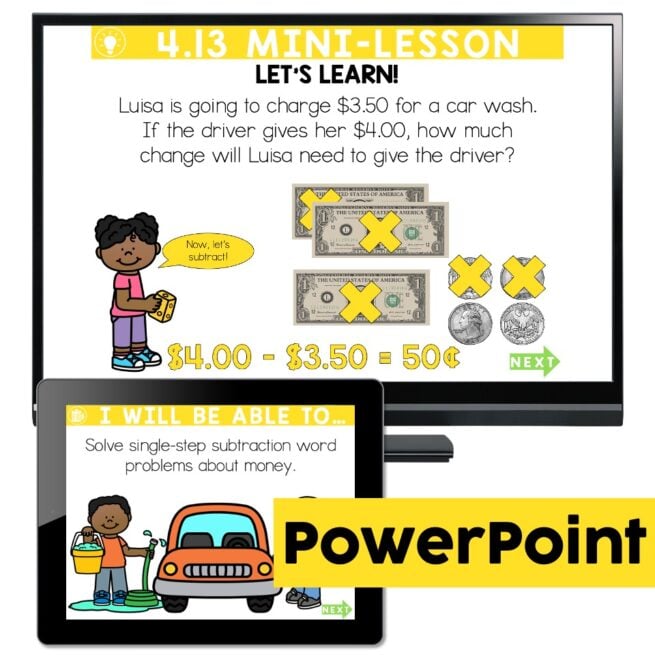 Lucky to Learn Math - One Step Subtraction Money Word Problems - Lesson ...
