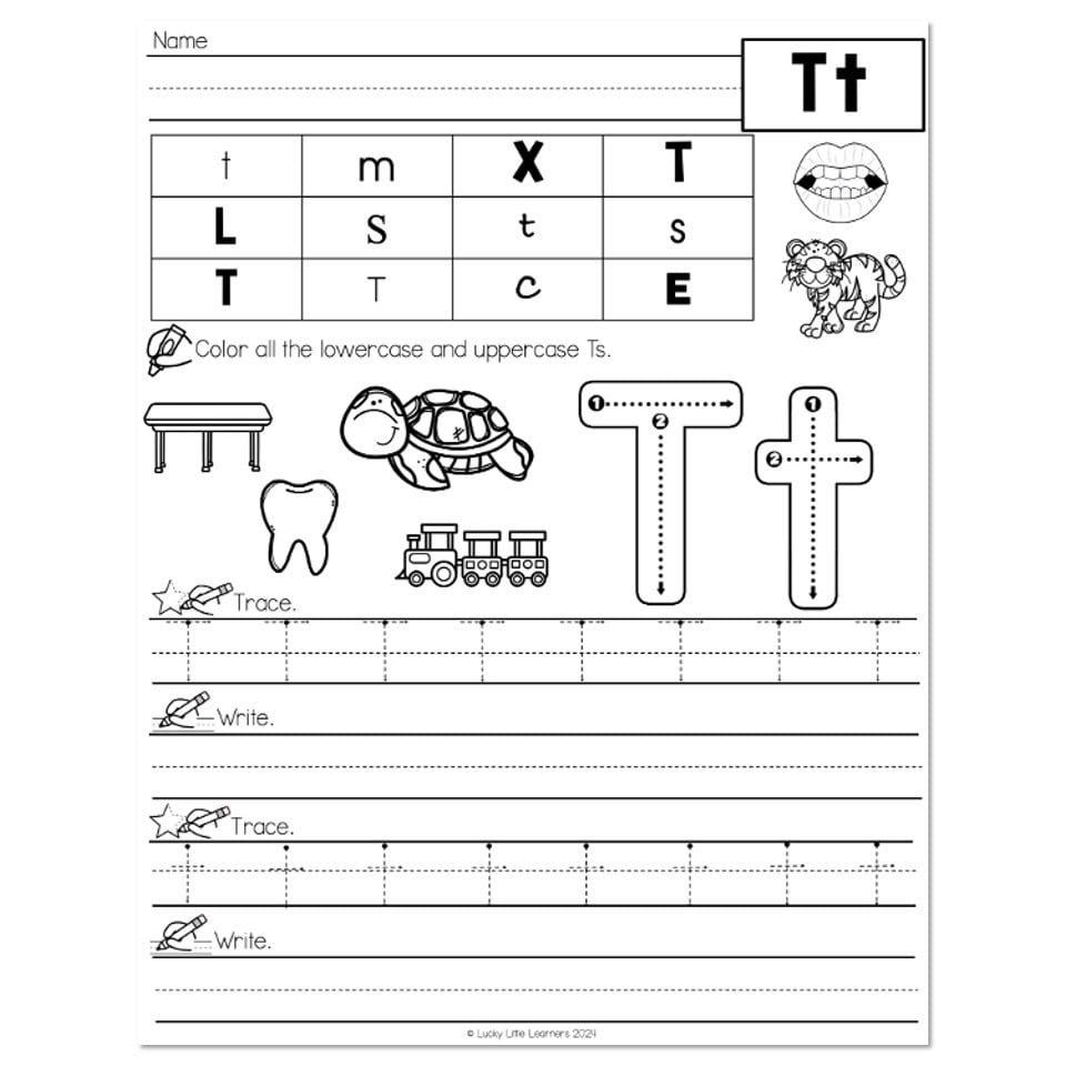 Lucky to Learn Phonics - Alphabet - Letter T - Worksheet - Lucky Little ...
