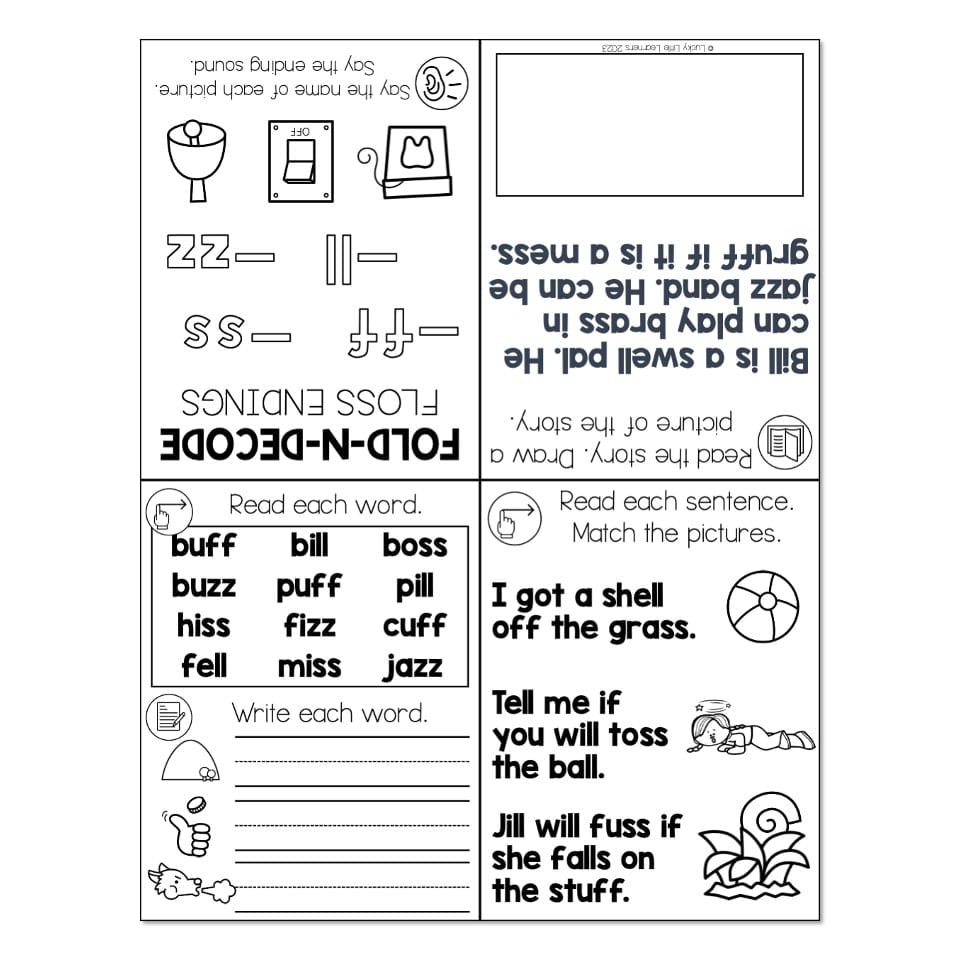 Lucky to Learn Phonics - Floss Endings - Fold-N-Decode - Lucky Little ...
