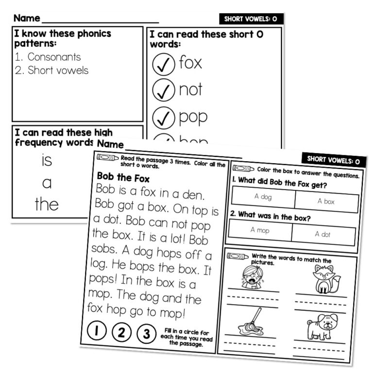 Lucky to Learn Phonics - Short O - 1st Grade Decodable Passage - Bob ...