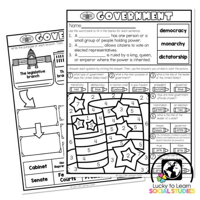 Lucky to Learn Social Studies - Government - One-Pager - Lucky Little ...