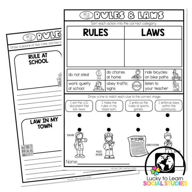 Lucky to Learn Social Studies - Rules and Laws - One-Pager - Lucky ...