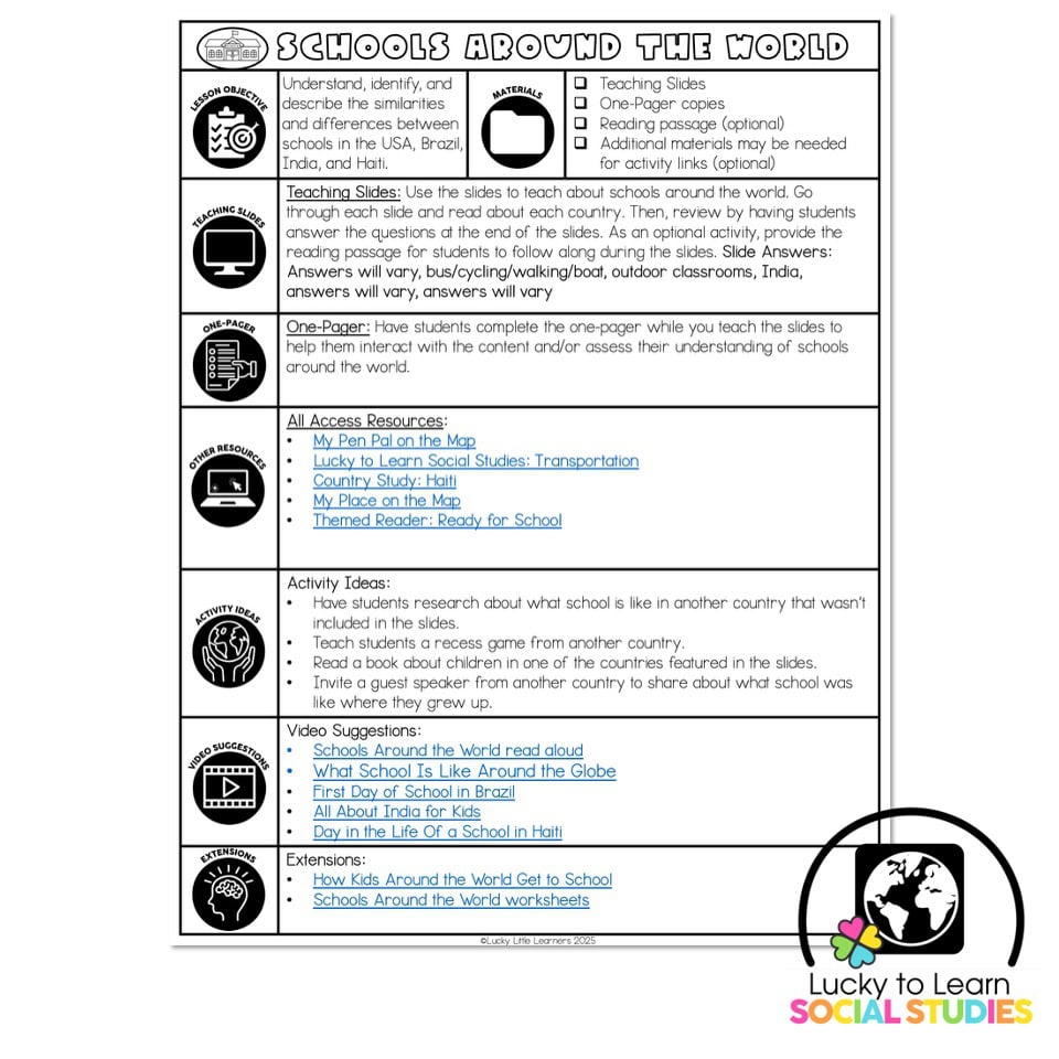 Lucky to Learn Social Studies - Schools Around the World - Teacher's ...