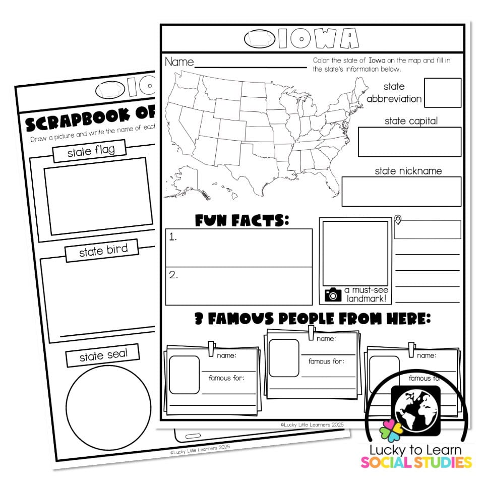 Lucky to Learn Social Studies - US States - Iowa - One-Pager - Lucky ...