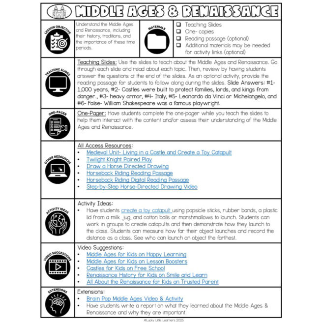 Lucky to Learn Social Studies - Middle Ages & Renaissance - Teacher's ...