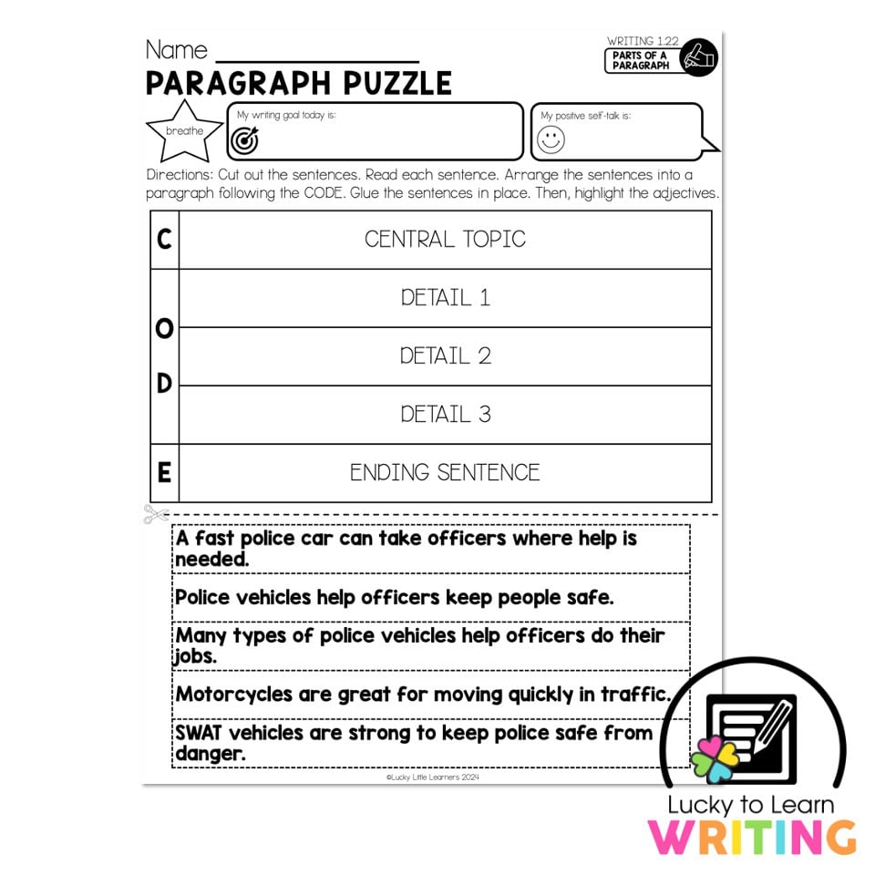 Lucky to Learn Writing - Unit 1 Foundations - Writing 1.22 - Parts of a ...