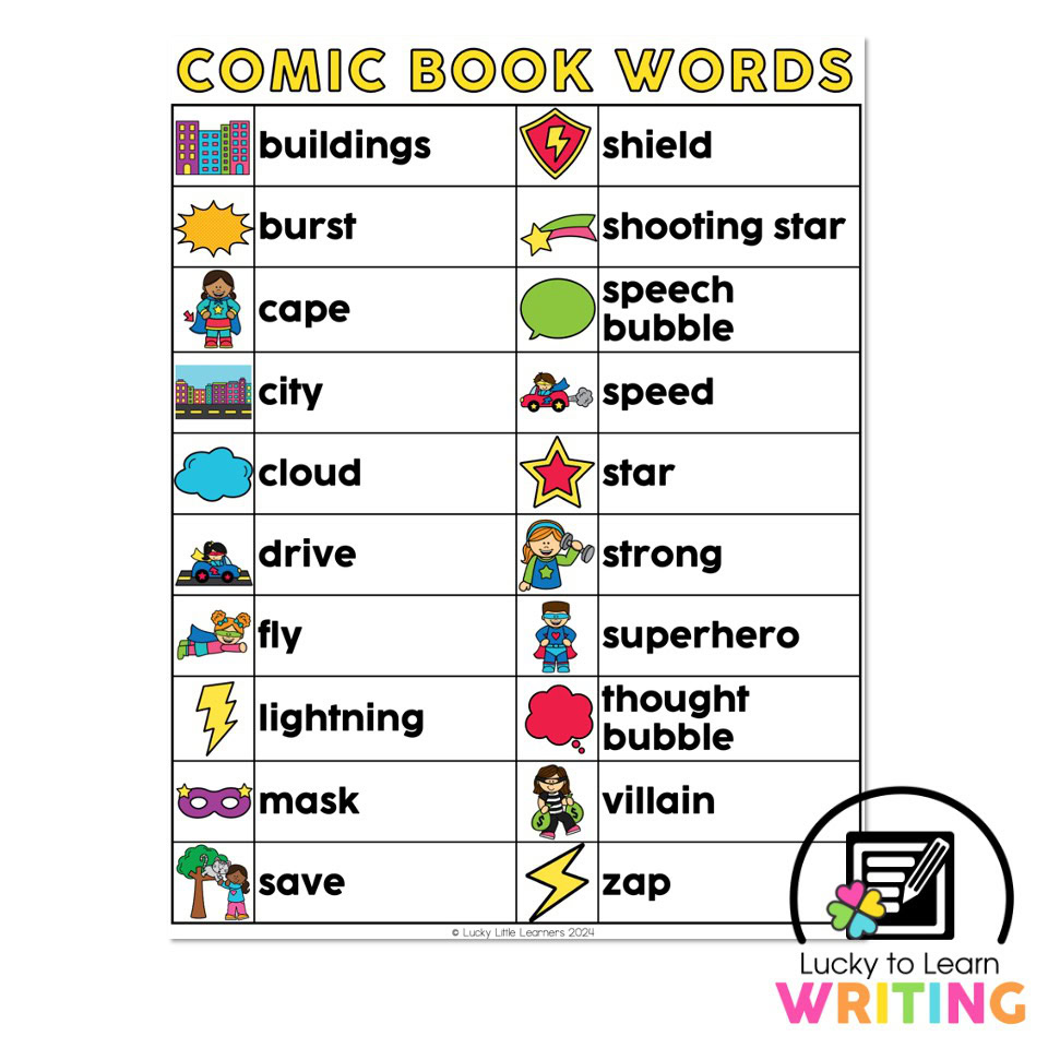 Lucky to Learn Writing - Unit 2 Narrative - Week 1 – Word List – Comic ...