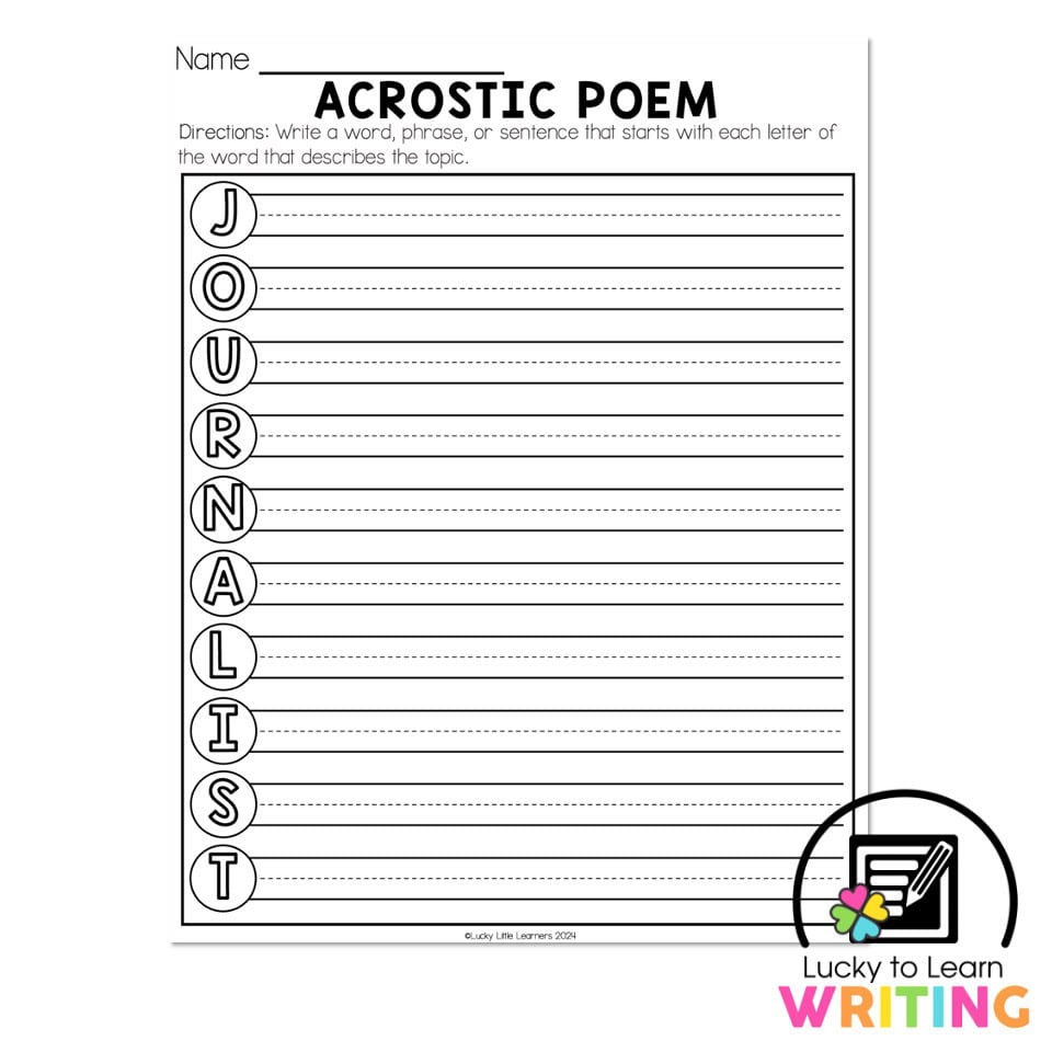 Lucky to Learn Writing - Unit 2 Narrative - Week 3 – Acrostic Poem ...