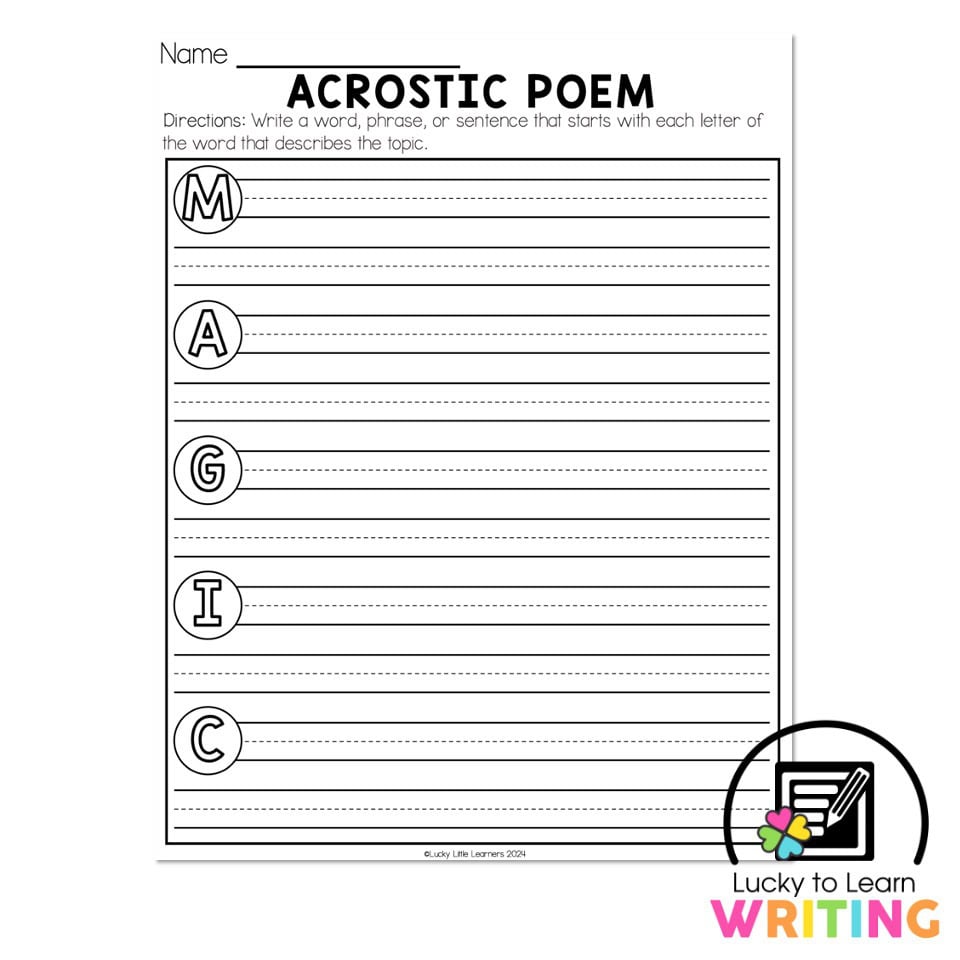Lucky to Learn Writing - Unit 2 Narrative - Week 4 – Acrostic Poem ...