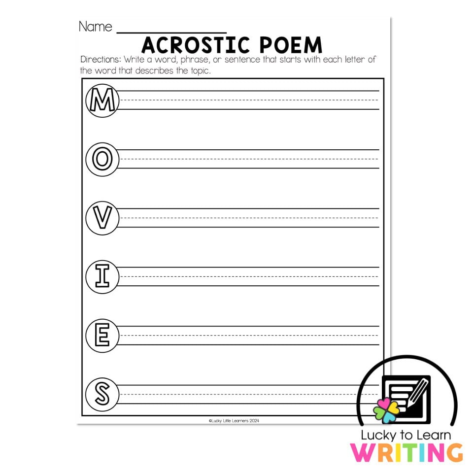 Lucky to Learn Writing - Unit 2 Narrative - Week 6 – Acrostic Poem ...